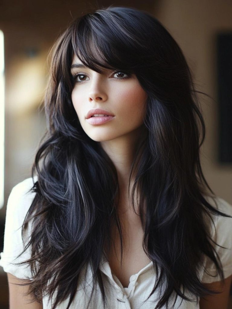 Chic Long Layered Styles with Side Bangs – In Style Us